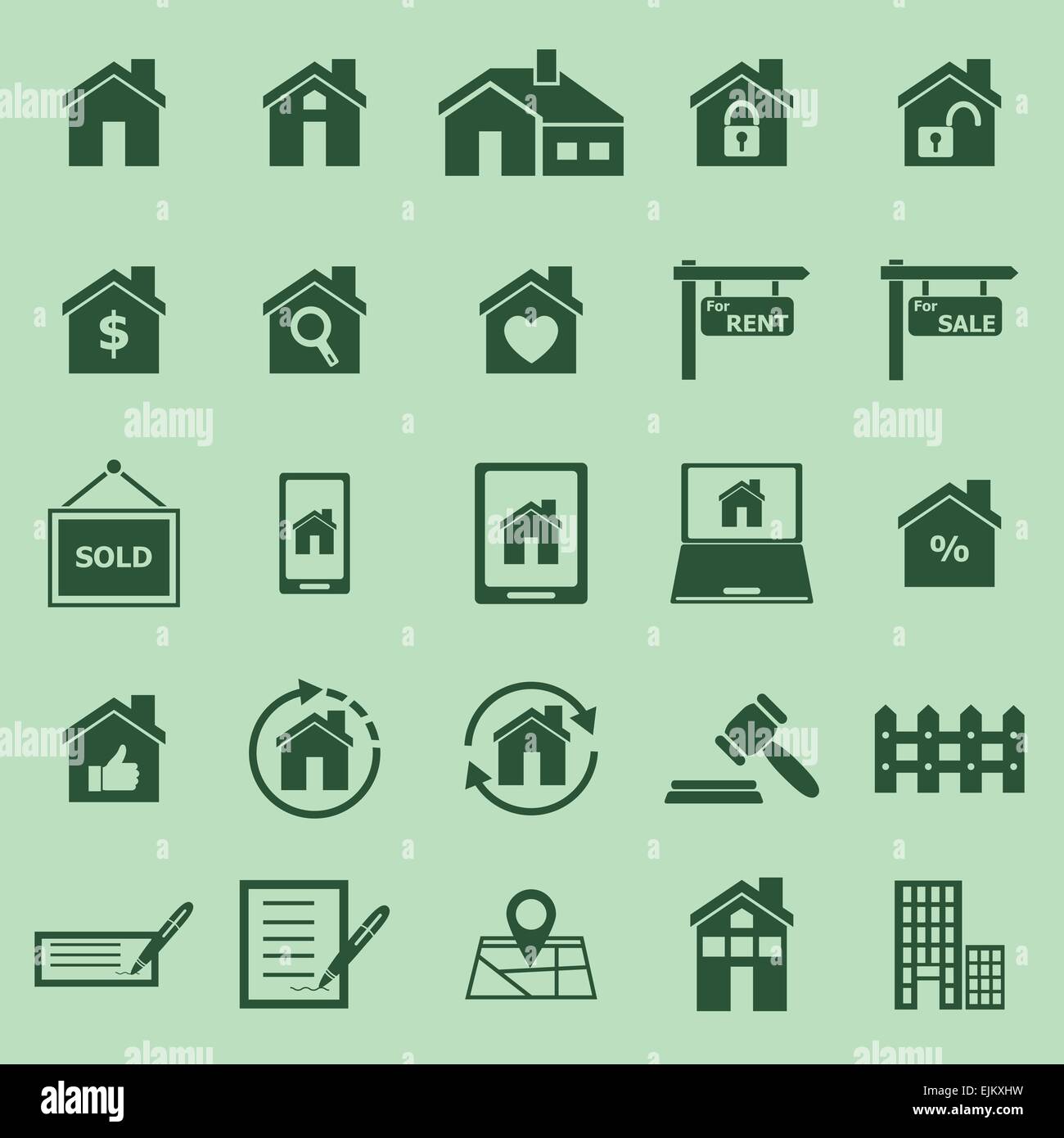 Real estate color icons on green background, stock vector Stock Vector ...