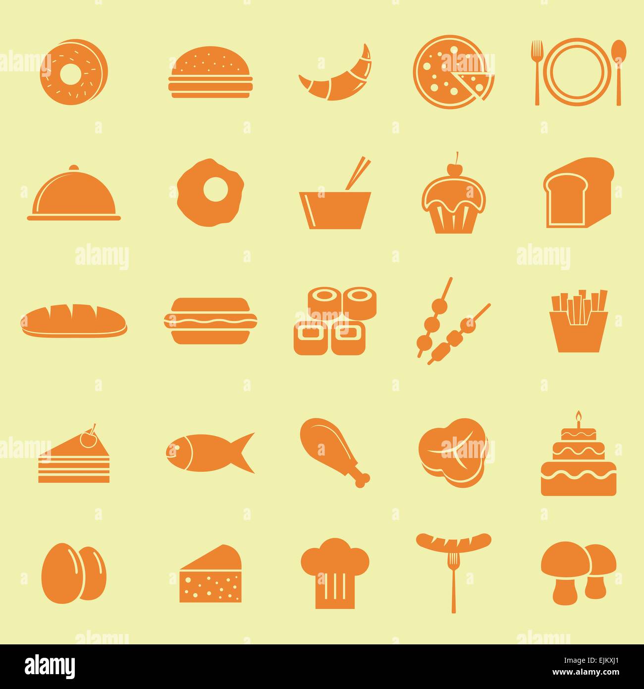 Food color icons on yellow background, stock vector Stock Vector Image ...
