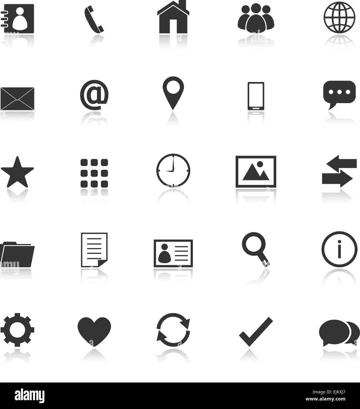 Contact icons with reflect on white background, stock vector Stock ...