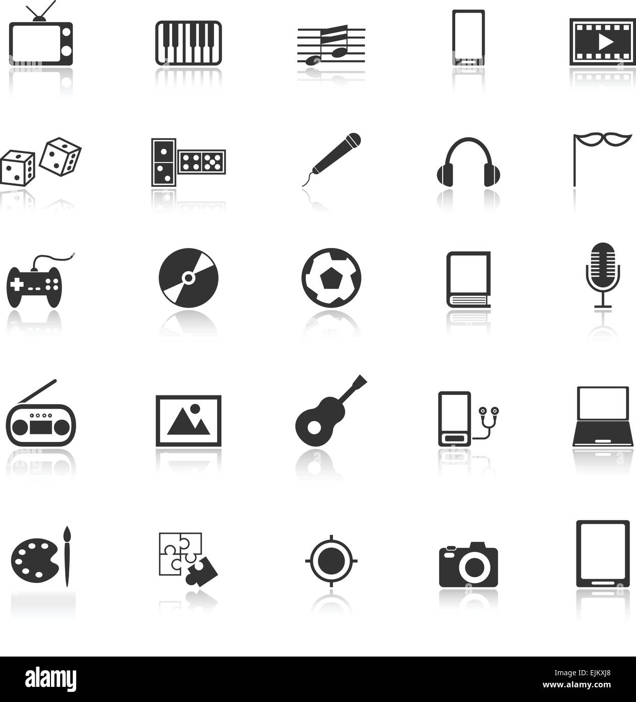 Entertainment icons with reflect on white background, stock vector ...