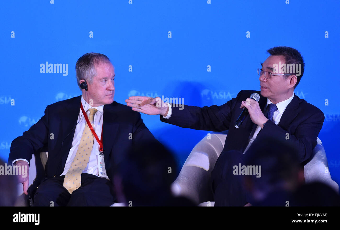 Boao, China's Hainan Province. 29th Mar, 2015. Justin Lin Yifu (R ...