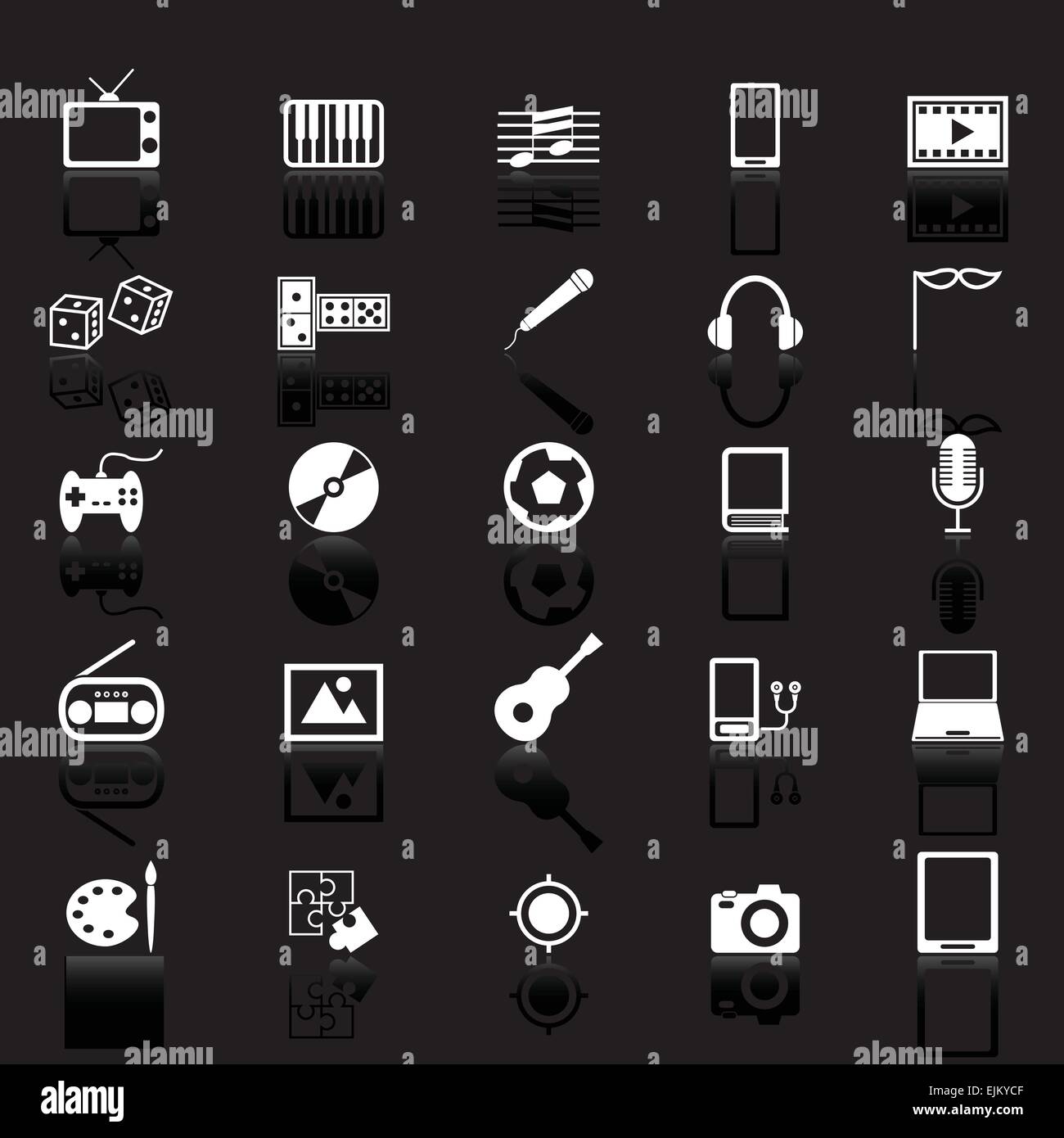 Entertainment icons with reflect on black background, stock vector ...