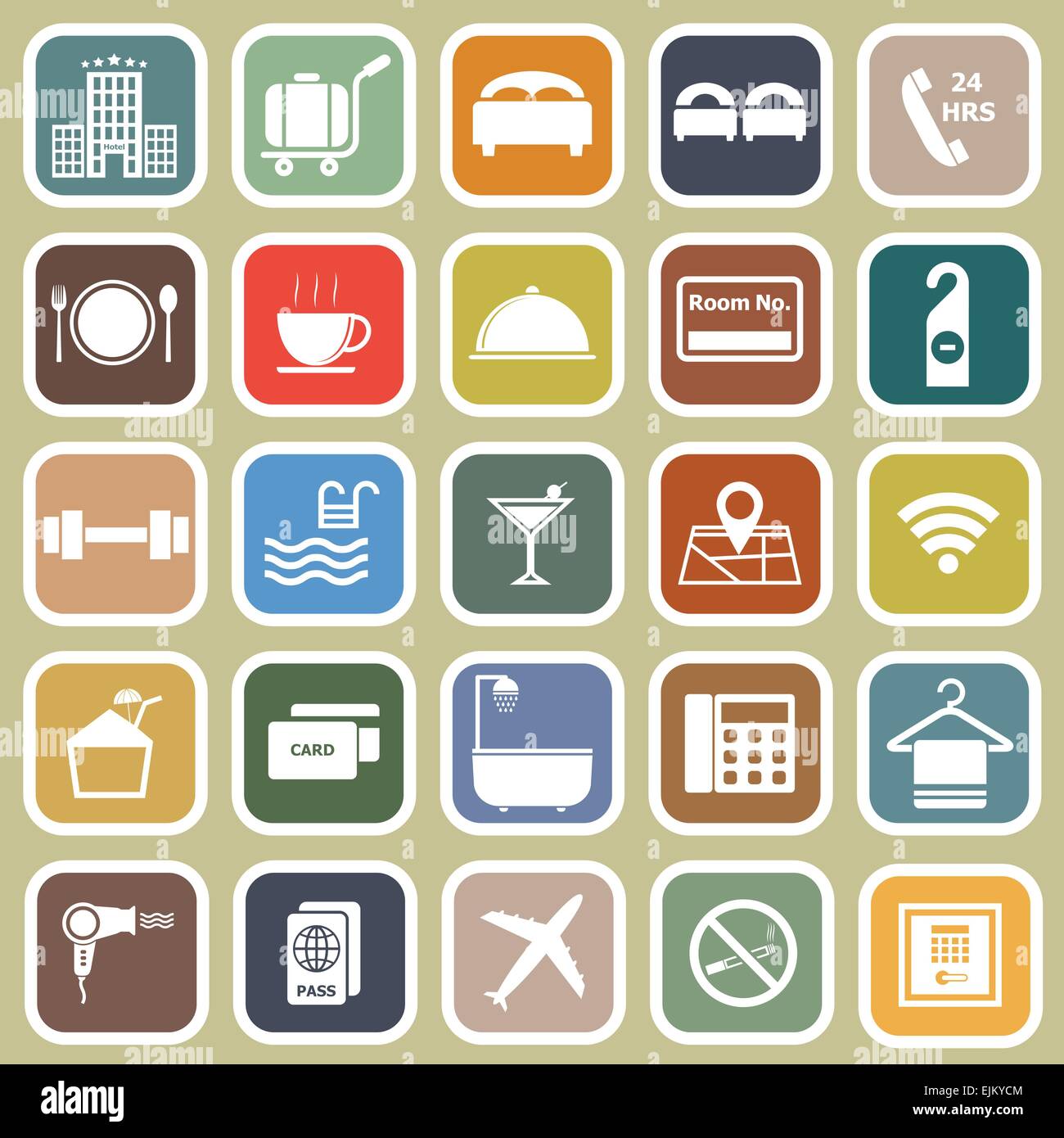 Hotel flat icons on yellow background, stock vector Stock Vector Image ...