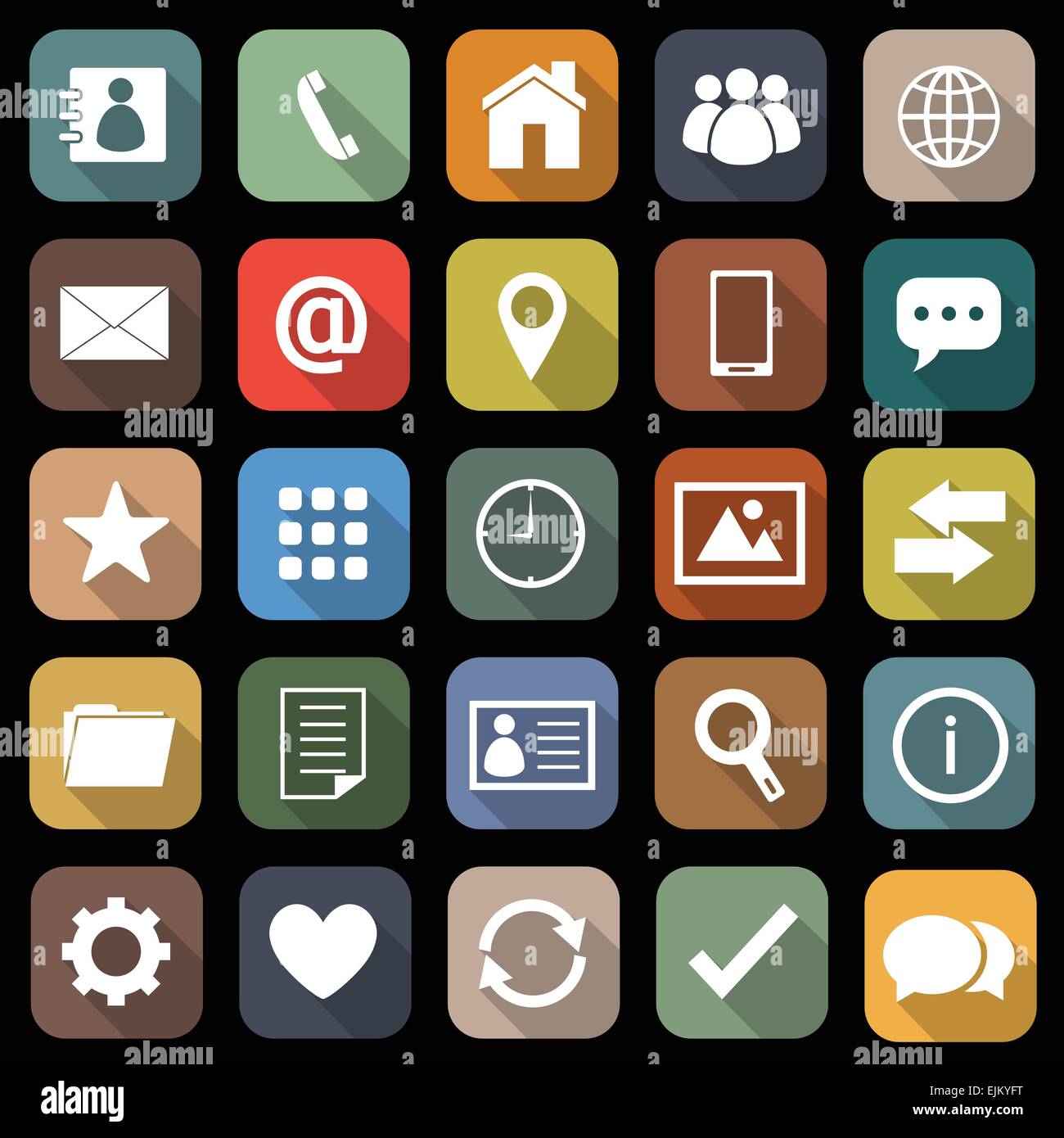 Contact flat icons with long shadow, stock vector Stock Vector Image ...