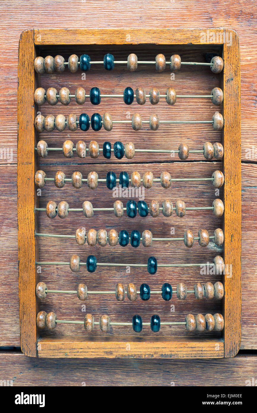 vintage abacus on the old wooden table Stock Photo - Alamy