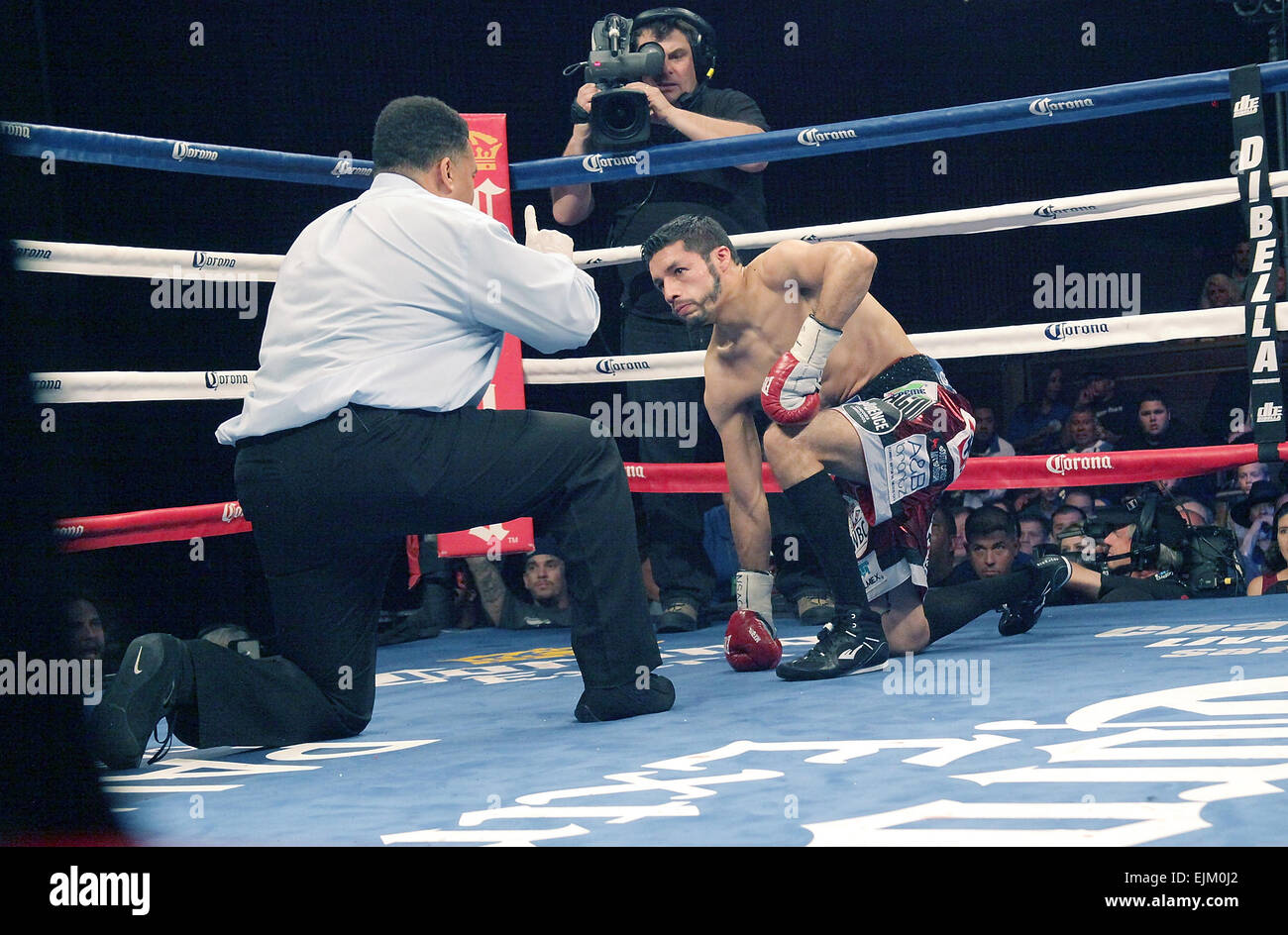 Las Vegas, Nevada, USA. 28th Mar, 2015. Champion Jhonny Gonzalez gets ...