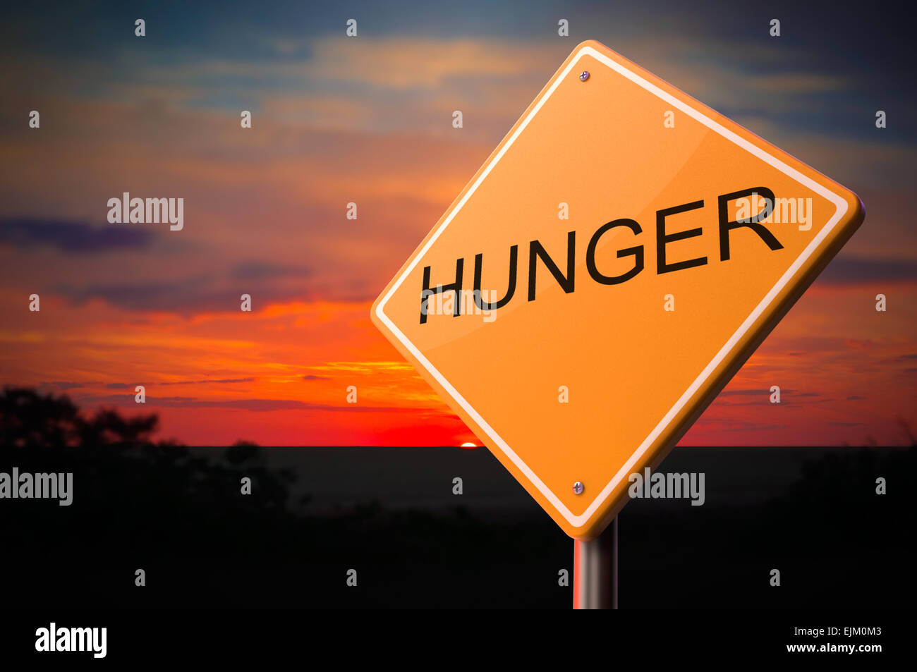 Hunger on Warning Road Sign Stock Photo - Alamy