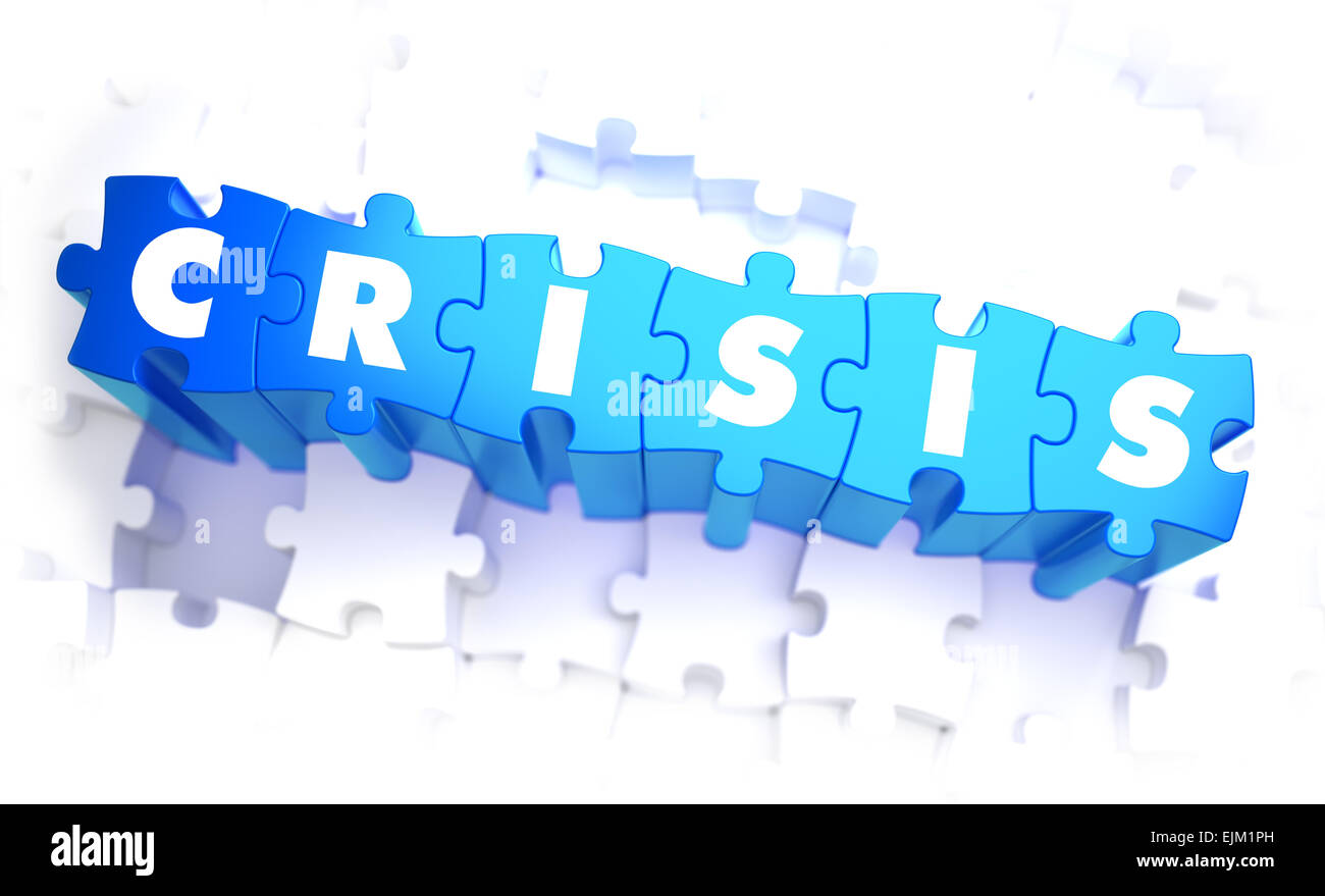Crisis - Text on Blue Puzzles on White Background Stock Photo - Alamy