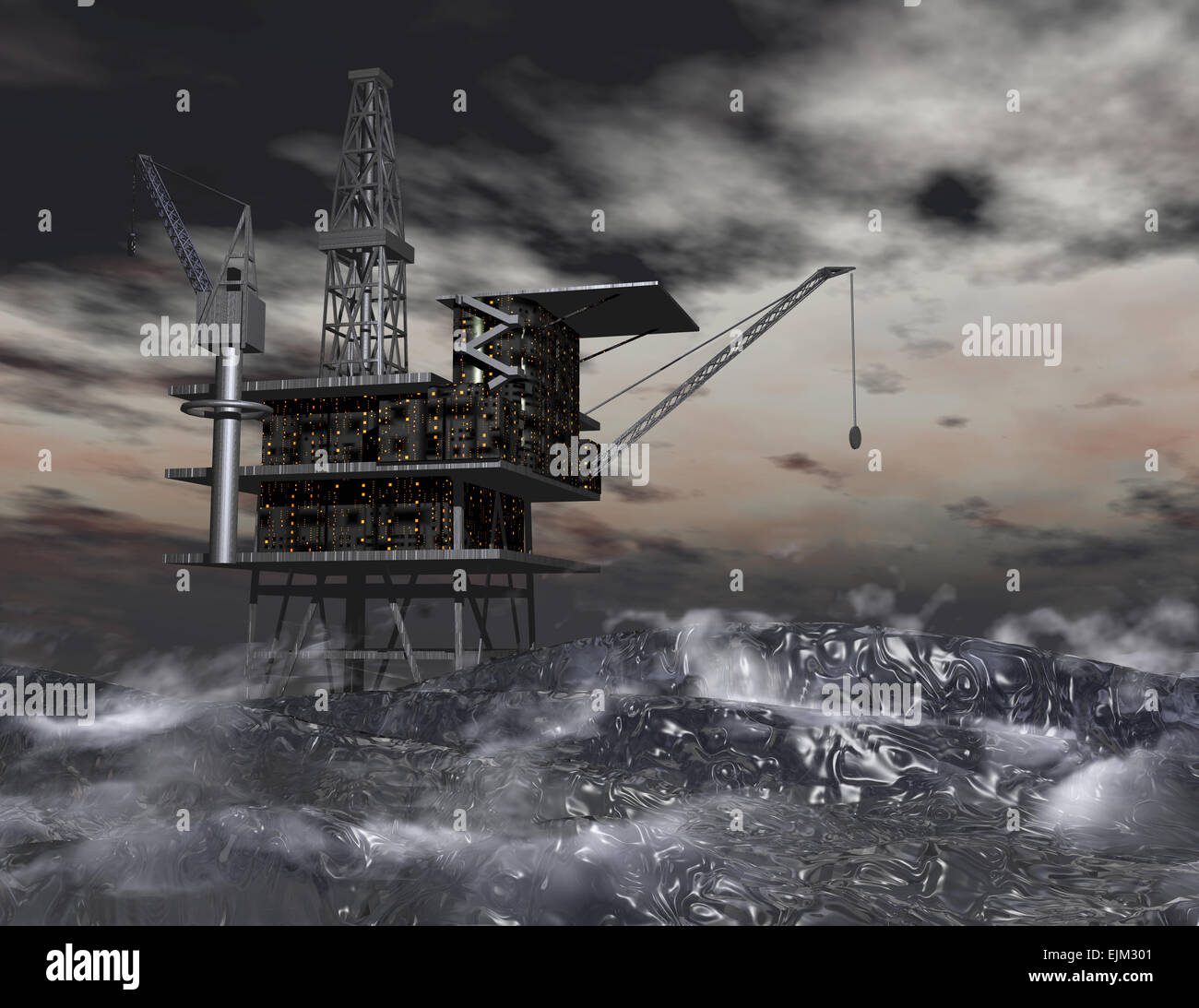 Digital Illustration of an Oil Rig Stock Photo - Alamy