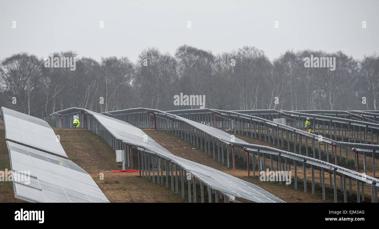 The installation of P.V. solar panels at a solar farm on the Welbeck ...