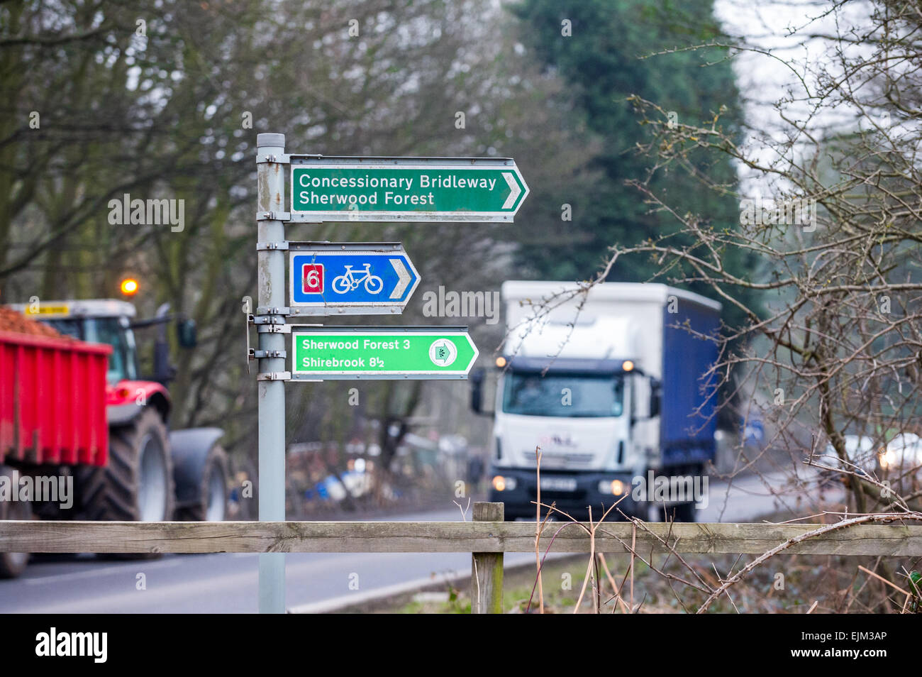 National cycle network notice and Sherwood Forest sign at the side of a ...