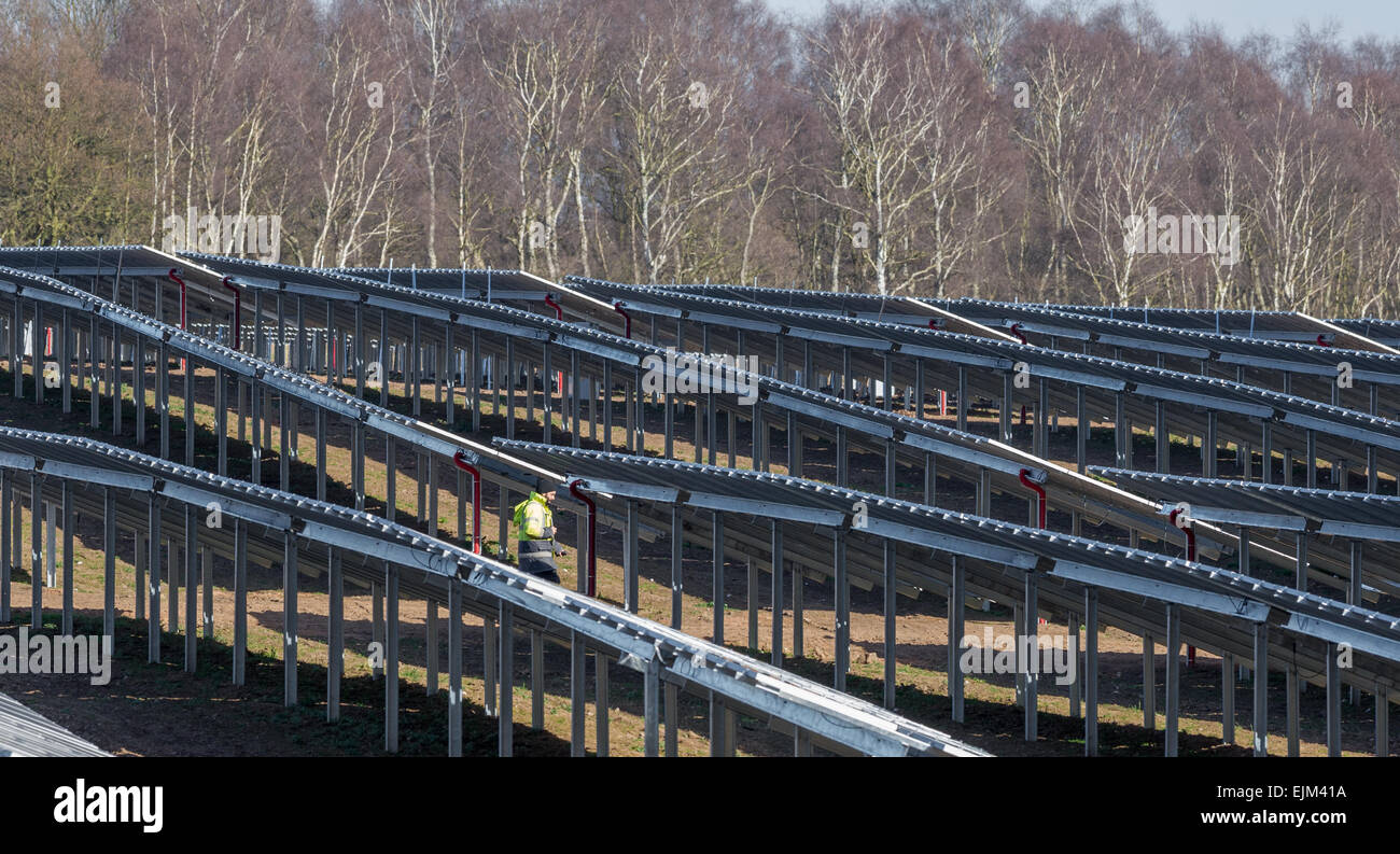 The installation of P.V. solar panels at a solar farm on the Welbeck ...