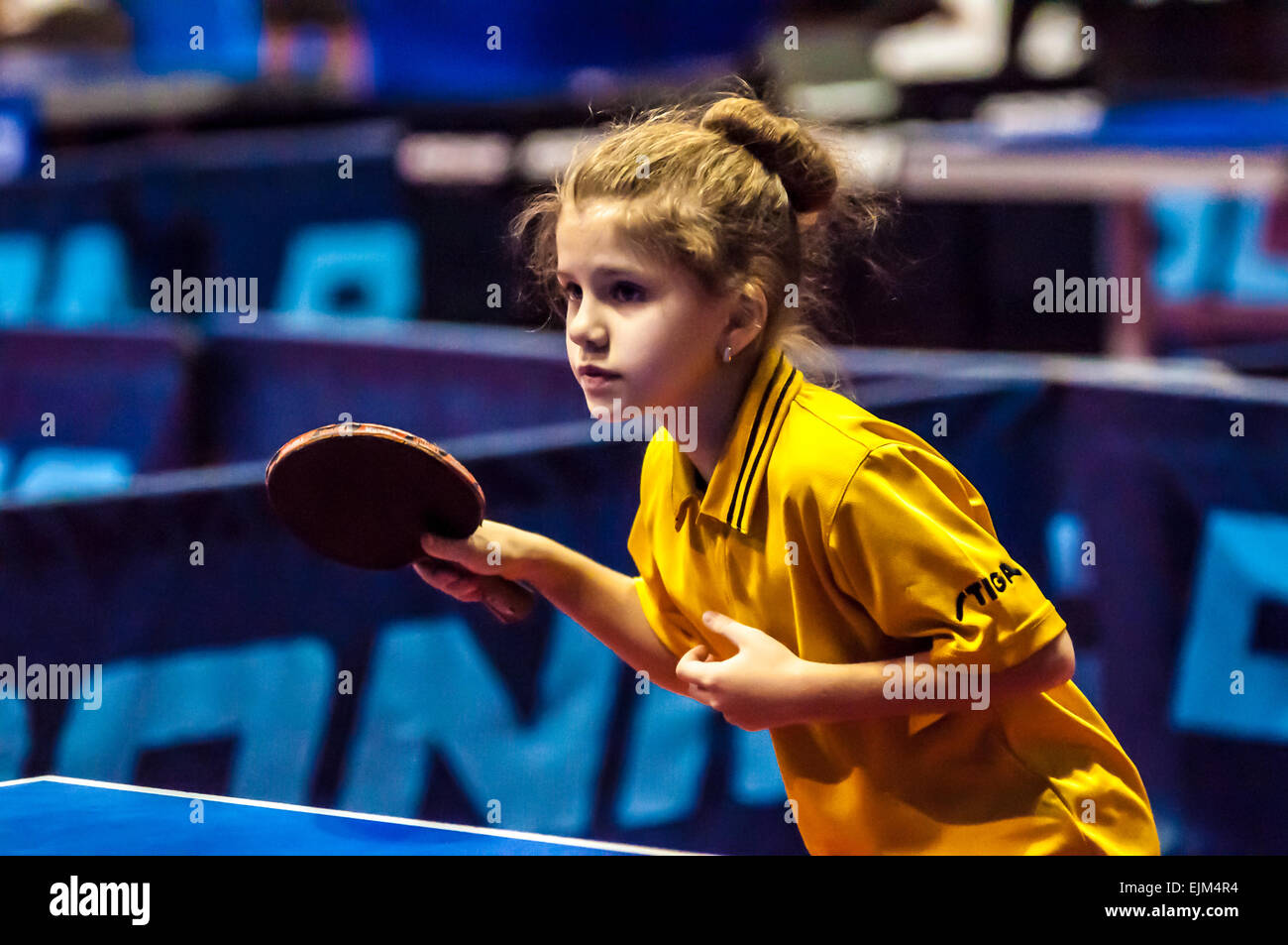 Cute girl playing table tennis hi-res stock photography and images - Alamy