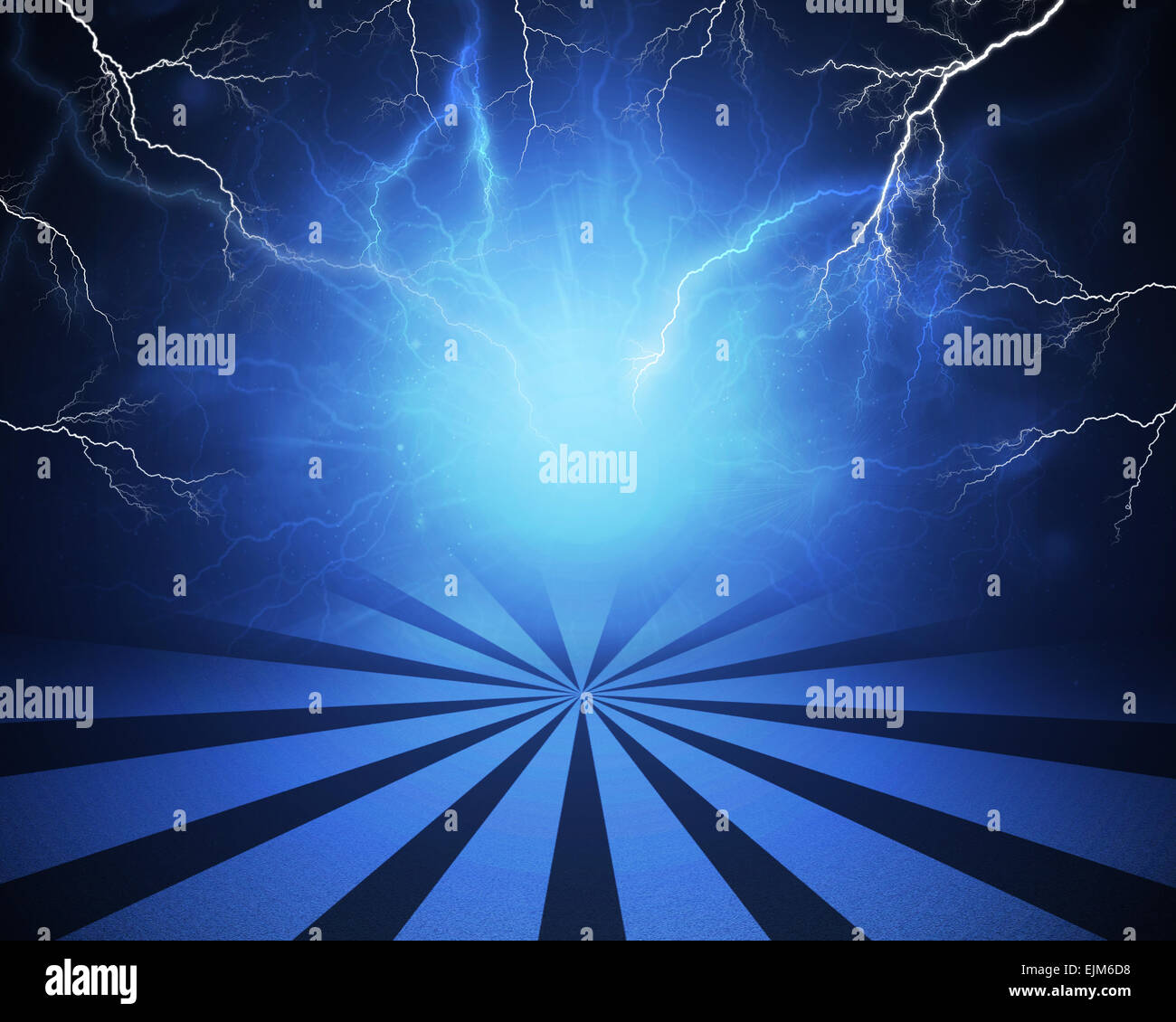 Abstract blue background with lightning and stripes at bottom Stock ...
