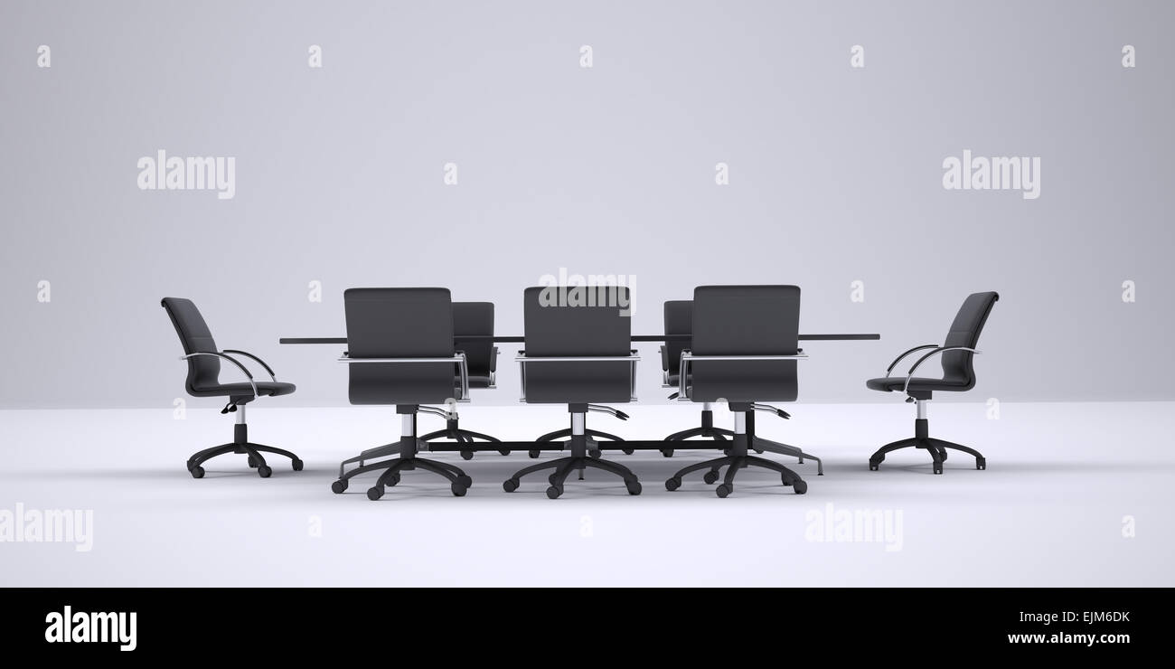 Conference table and black office chairs. Front view Stock Photo - Alamy