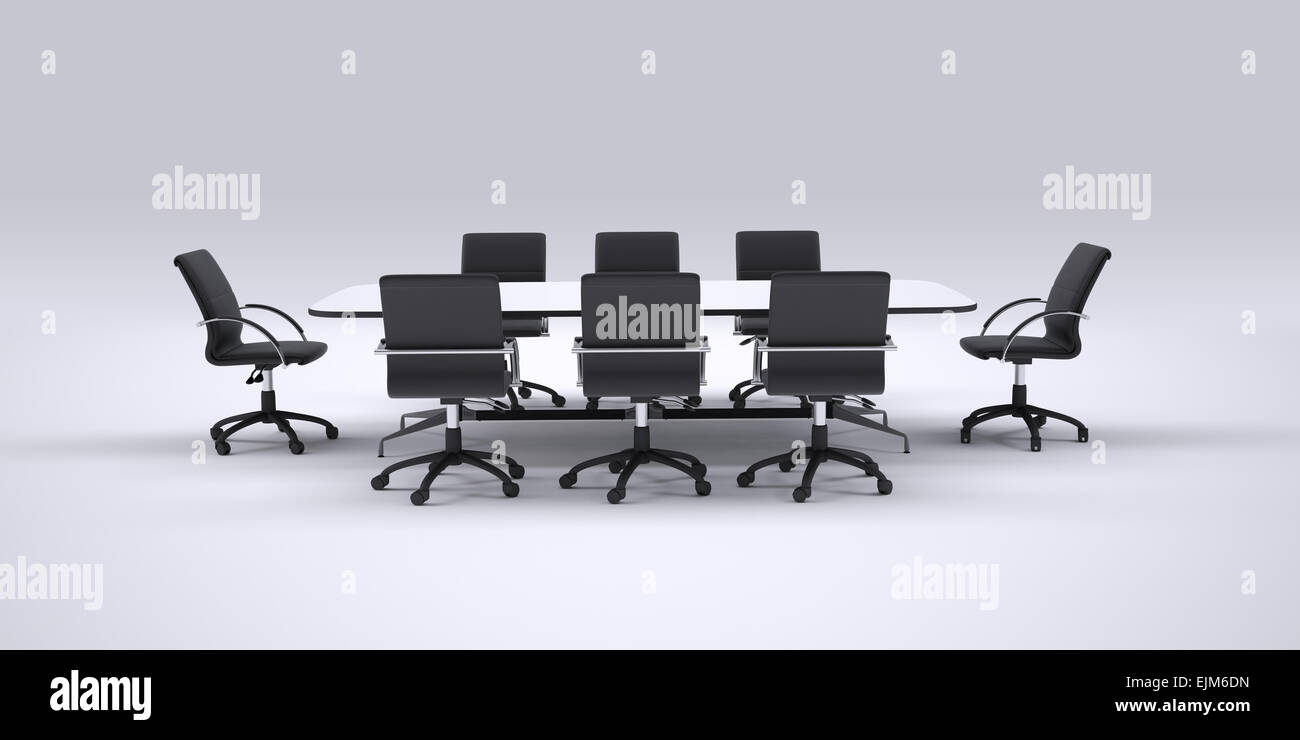 Conference table and black office chairs. Front view Stock Photo - Alamy
