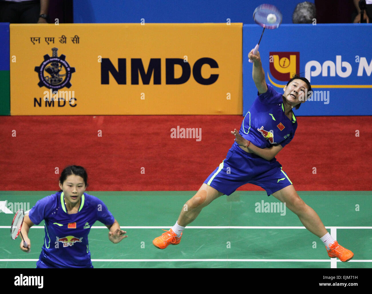New Delhi, India. 29th Mar, 2015. Luo Ying (L)/Luo Yu of China compete ...