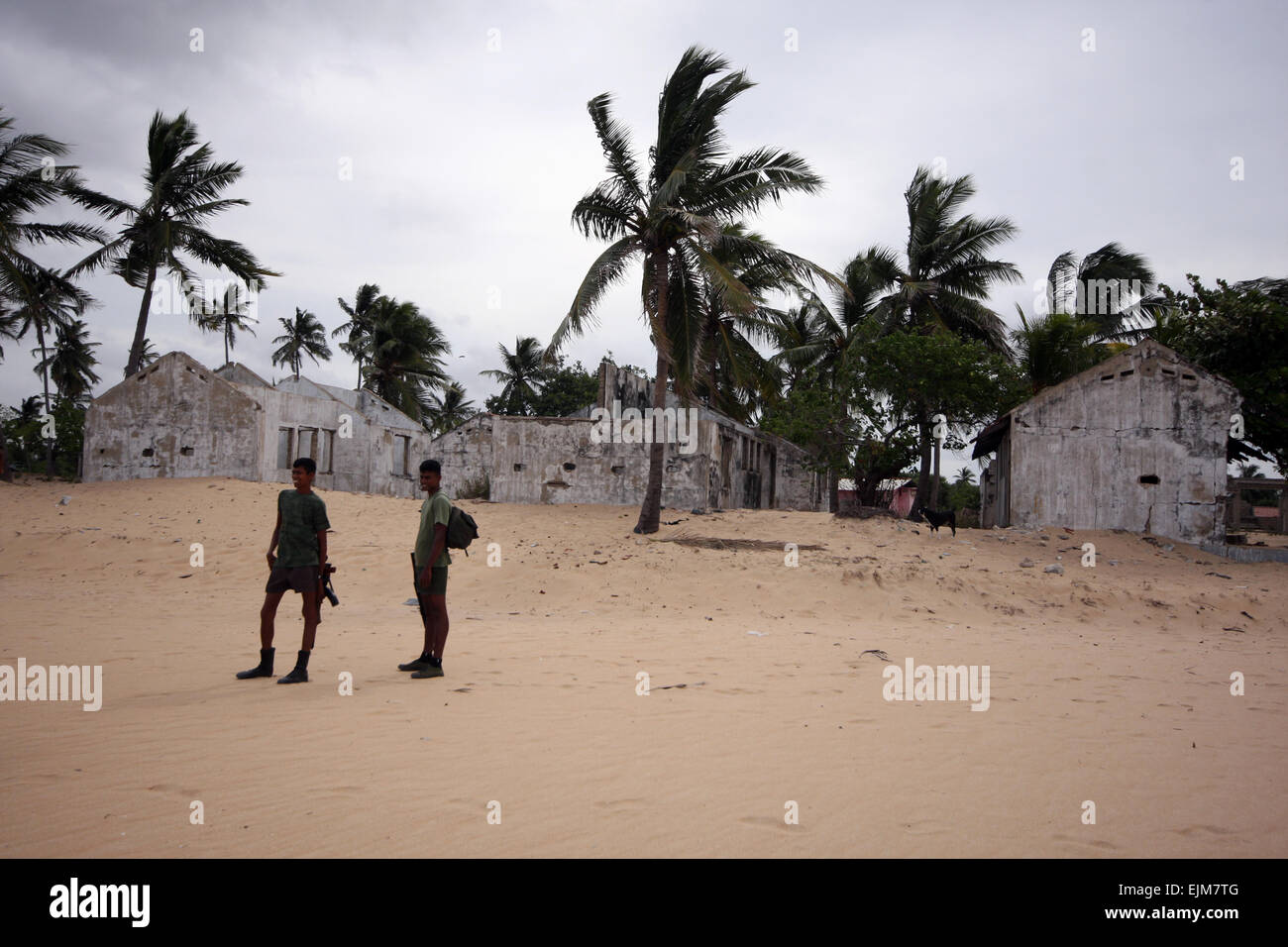 Young Sinhalese soldiers on patrol on Munai beach near Point Pedro, Jaffna Peninsula, Sri Lanka ...