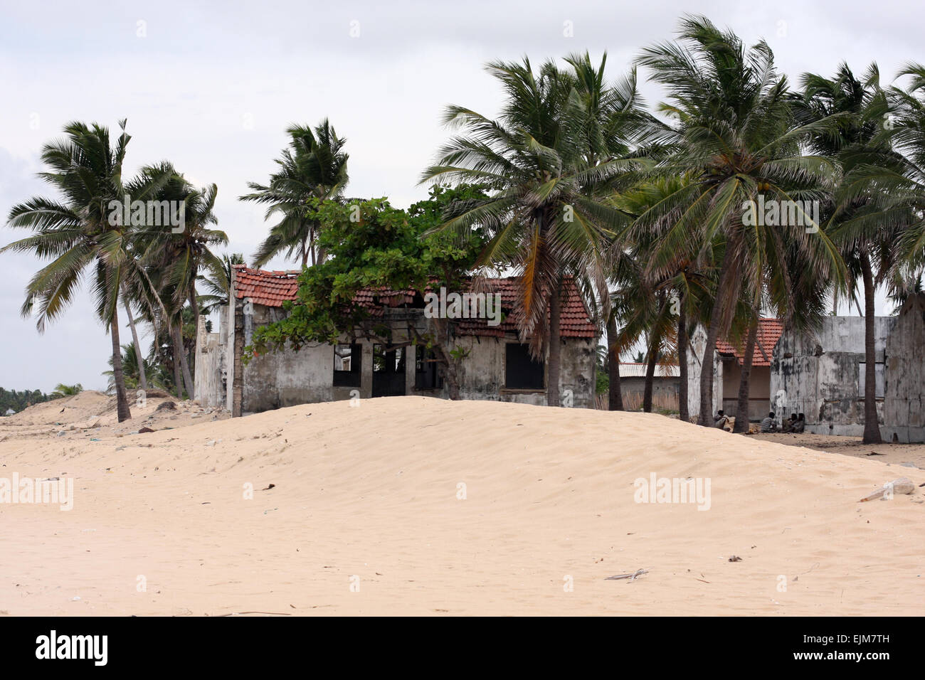 Ruined buildings on Munai Beach near Point Pedro, Jaffna Peninsula, Sri ...