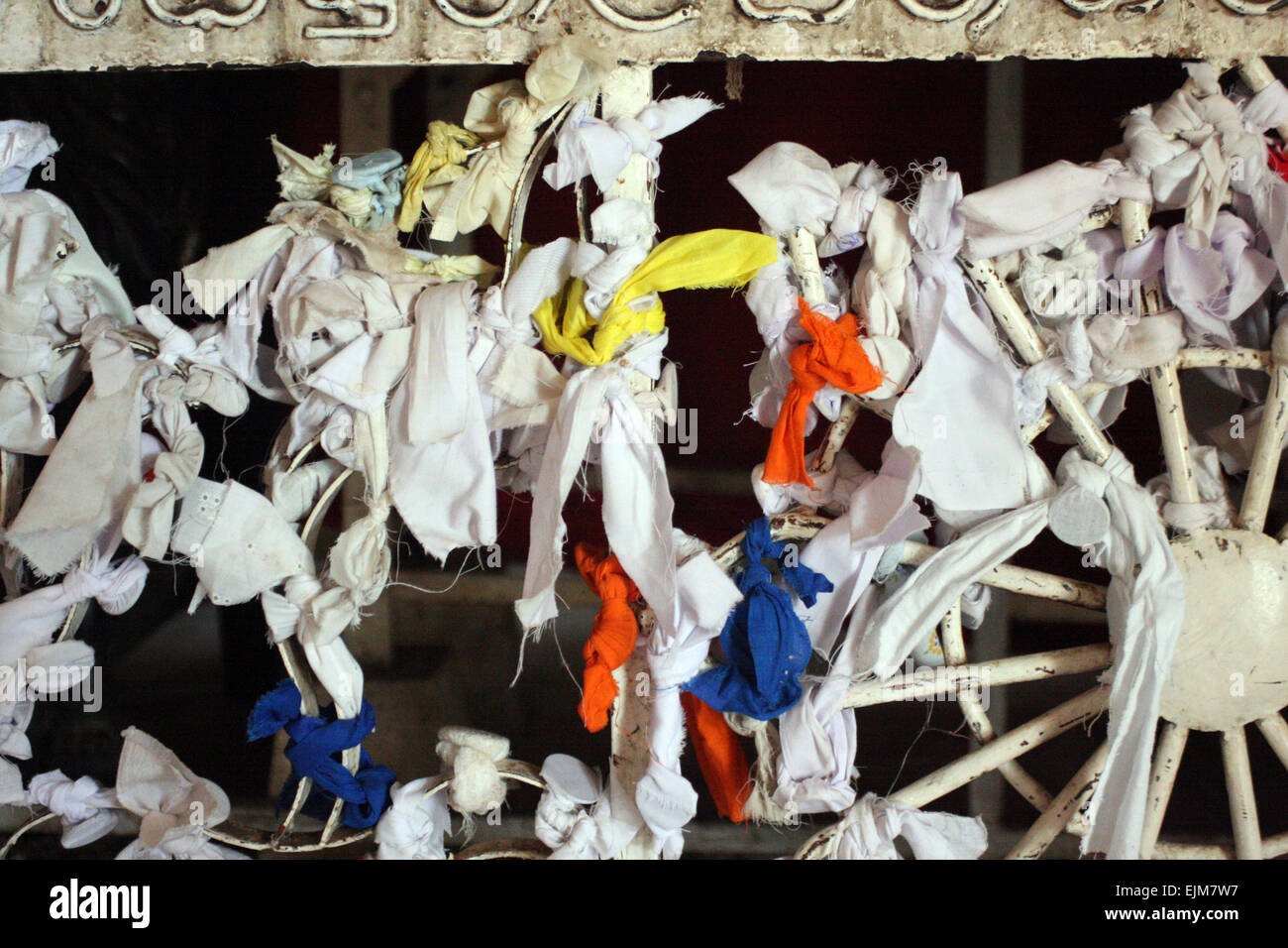 Pieces of cloth tied to a Buddhist shrine in Anuradhapura, Sri Lanka ...