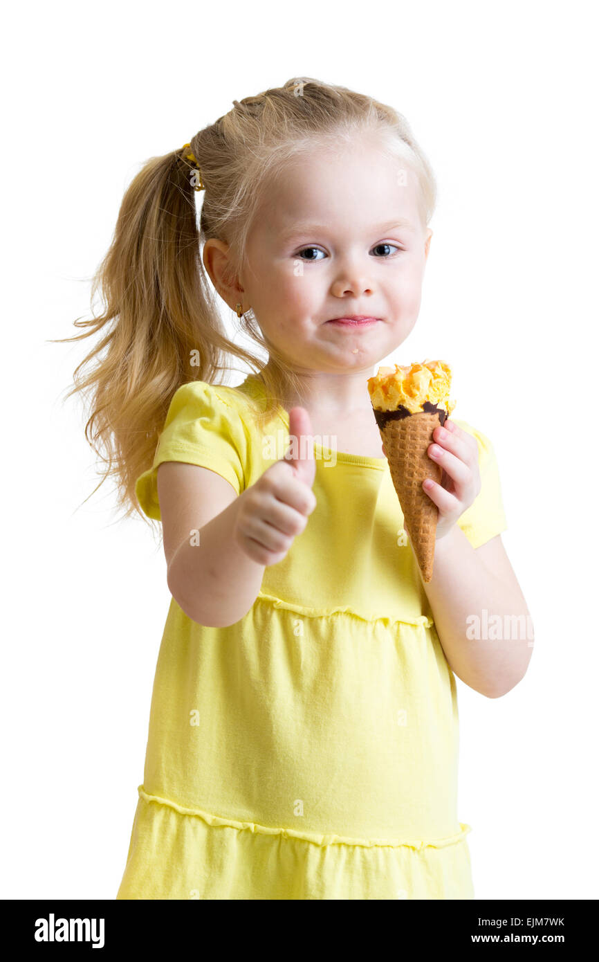 child eating ice cream and showing okay sign Stock Photo - Alamy