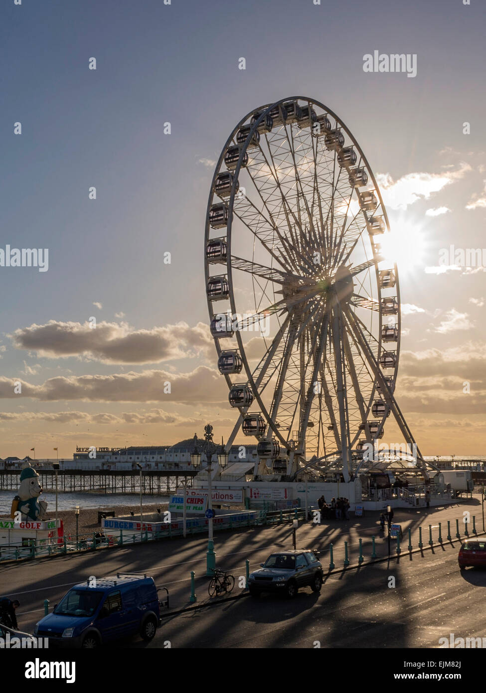 Spring Sunset over Brighton Wheel and Pier Stock Photo - Alamy