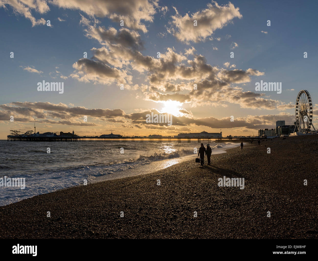 Spring Sunset over Brighton Wheel and Pier Stock Photo - Alamy