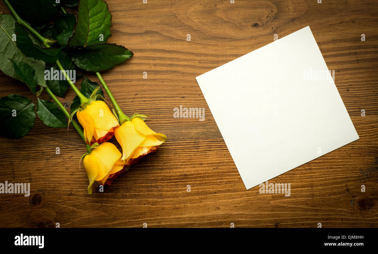 Card for congratulation with yellow rose in vintage style Stock Photo ...