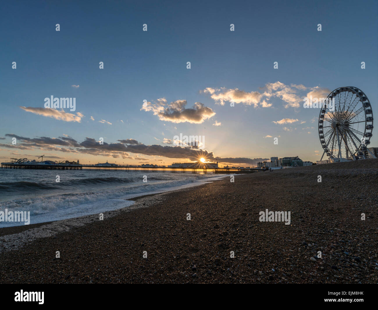Spring Sunset over Brighton Wheel and Pier Stock Photo - Alamy