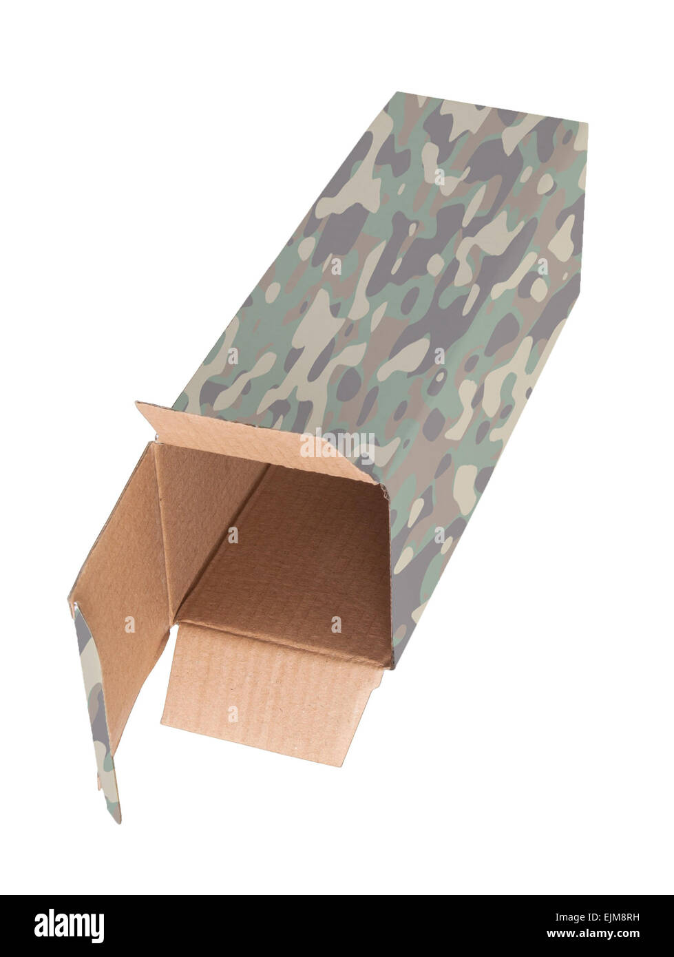 Camouflaged cardboard box on a white background Stock Photo - Alamy