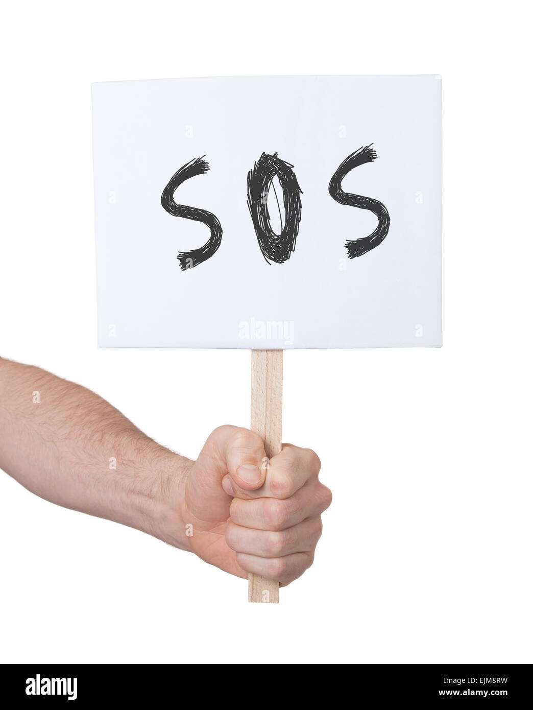 Hand holding sign, isolated on white - SOS Stock Photo - Alamy