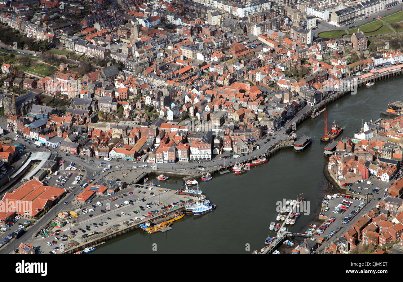 aerial view of Whitby, North Yorkshire coastal town, UK Stock Photo - Alamy