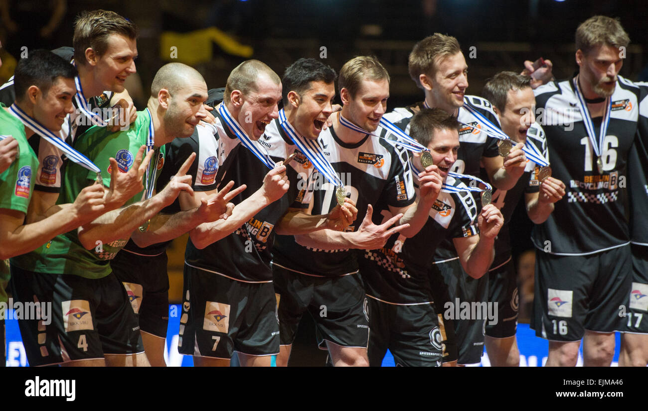 Berlin, Germany. 29th Mar, 2015. The BR Volleys celebrate their 3rd ...