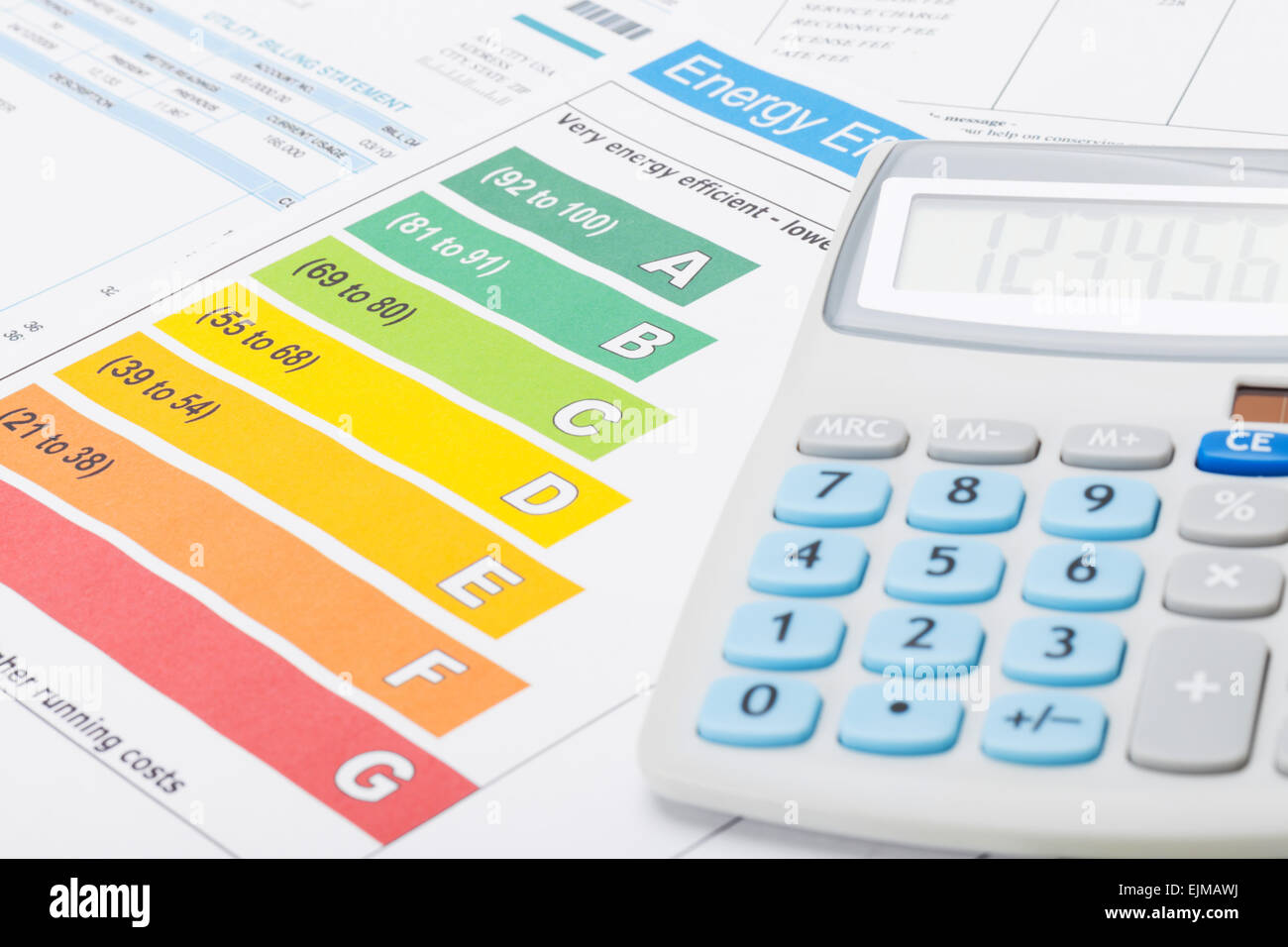 Energy efficiency chart and neat calculator Stock Photo - Alamy
