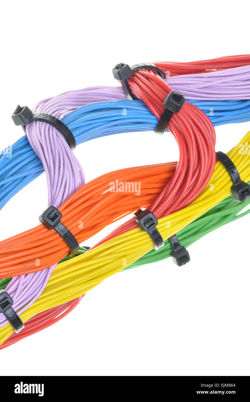 Multicolored electrical cables isolated on white background Stock Photo ...