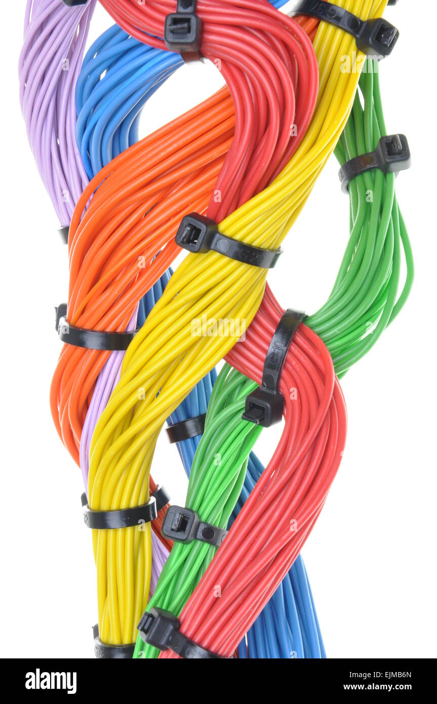 Multicolored electrical cables isolated on white background Stock Photo ...
