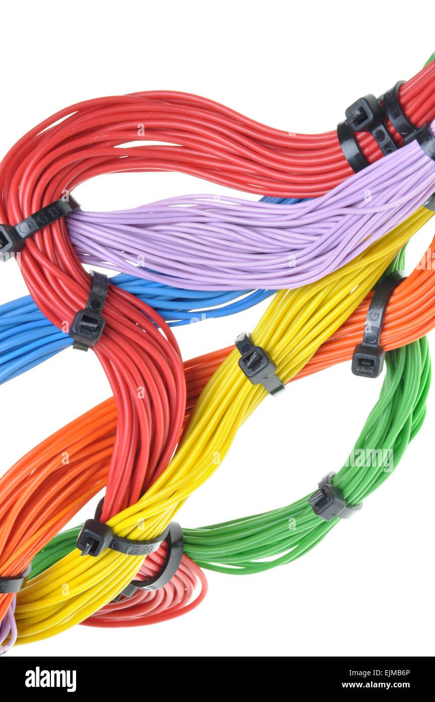 Multicolored electrical cables isolated on white background Stock Photo ...