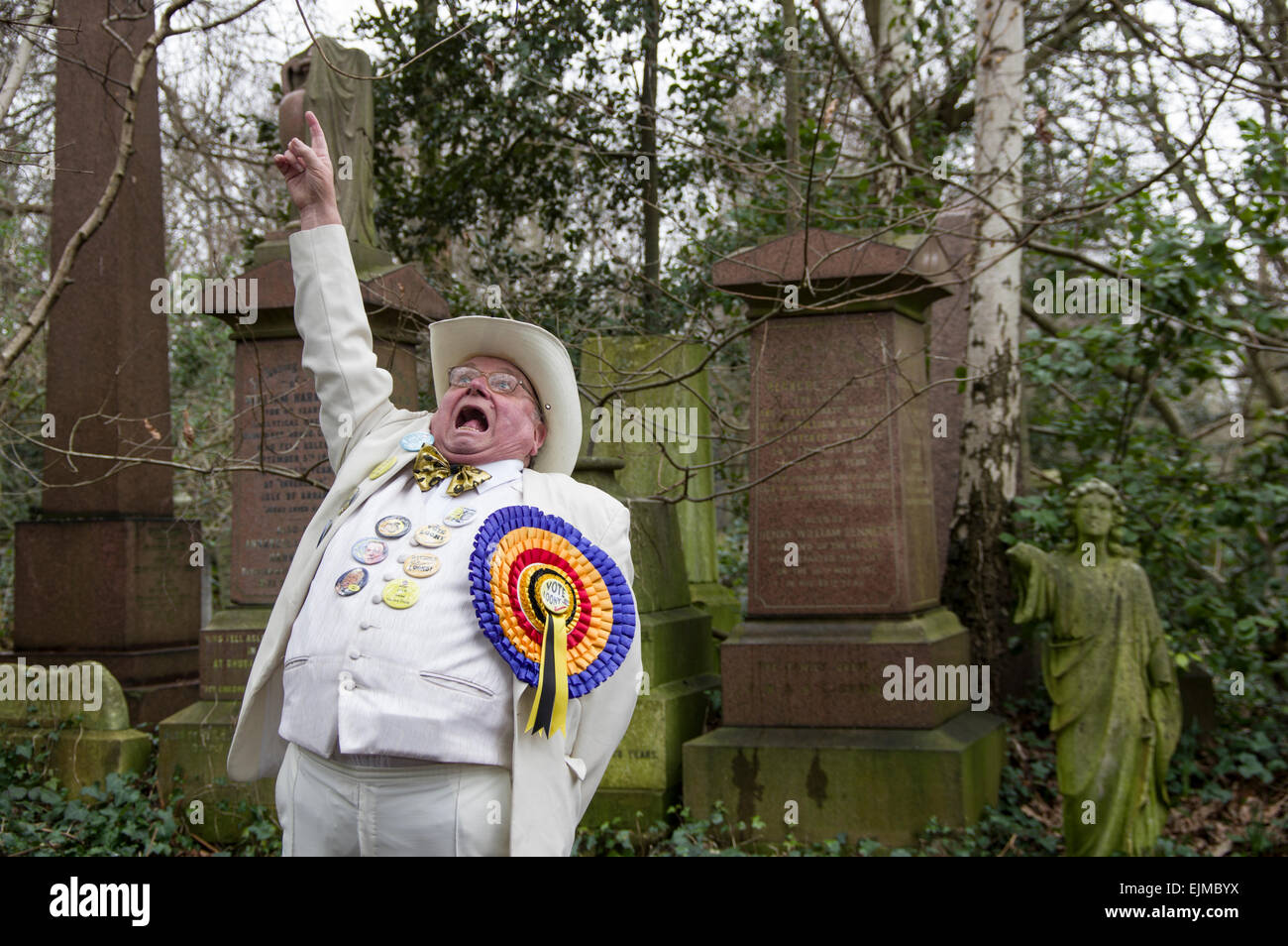 Monster Raving Loony Party candidates in Abney Park Cemetary filming ...