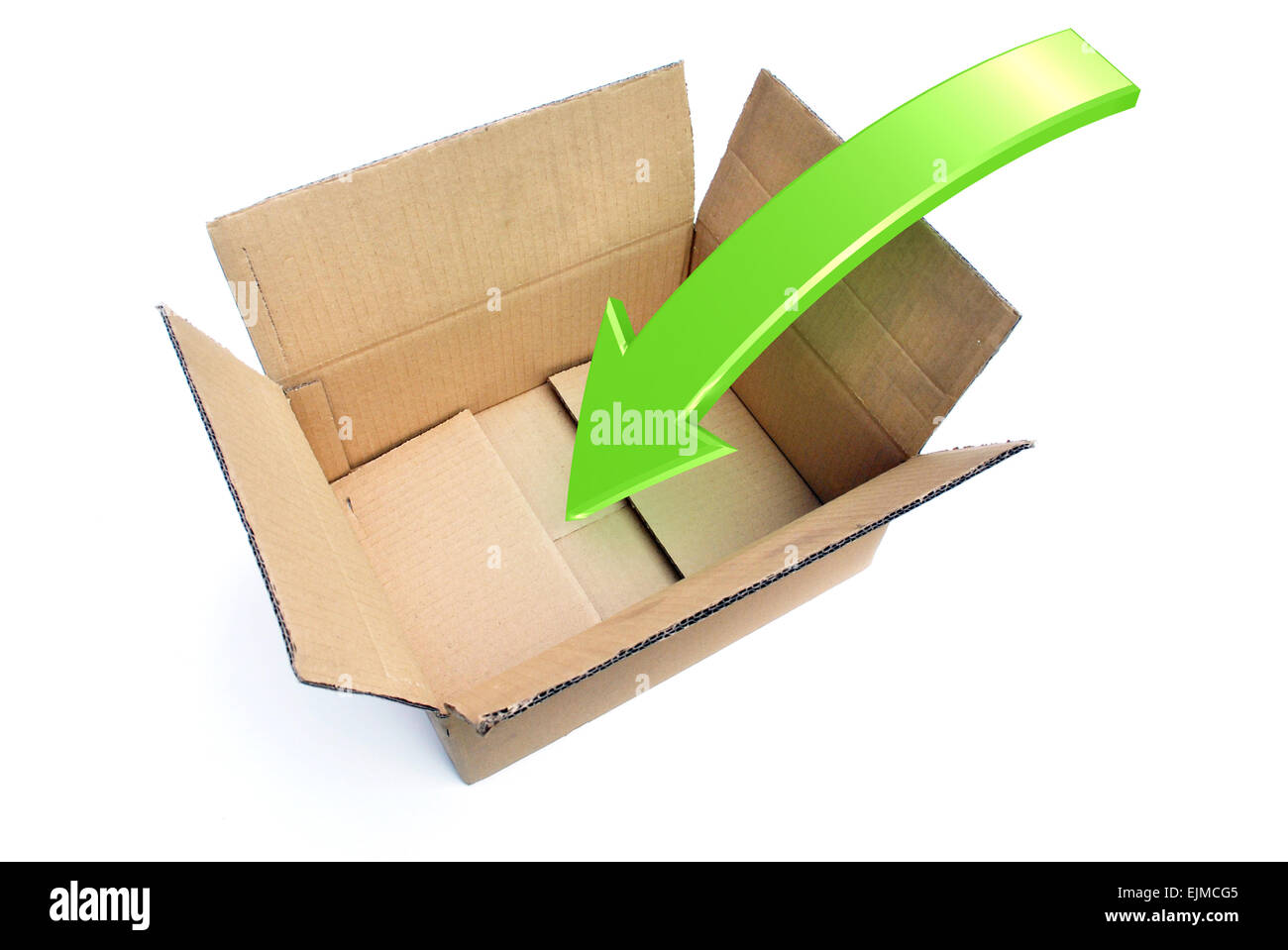 An opened box with a Rendered Arrow showing a Packing Concept Stock ...