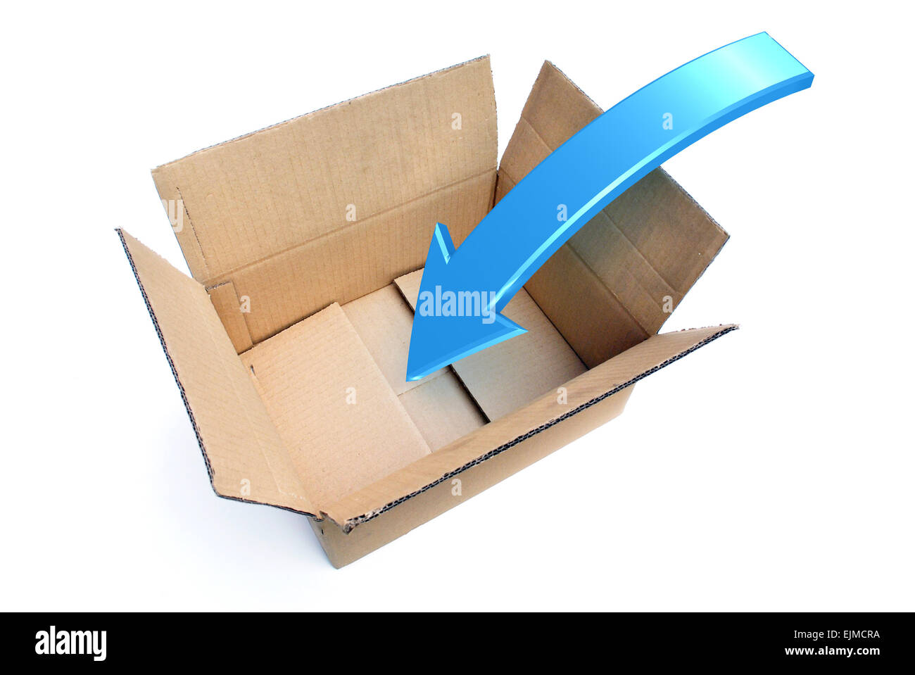 An opened box with a Rendered Arrow showing a Packing Concept Stock ...