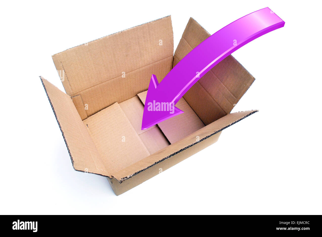 An opened box with a Rendered Arrow showing a Packing Concept Stock ...