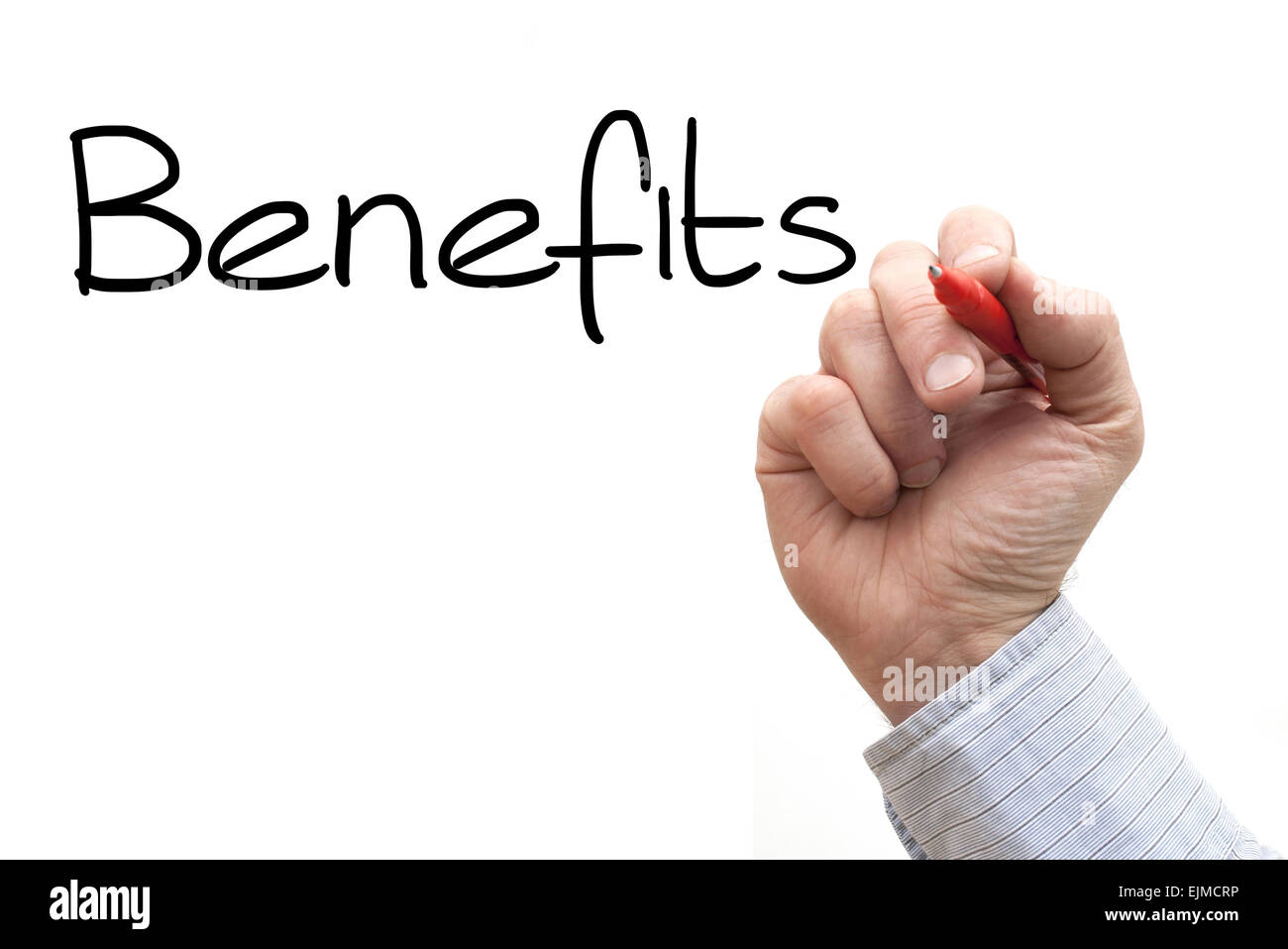 A Photo / Illustration of a Hand Writing 'Benefits' Stock Photo - Alamy