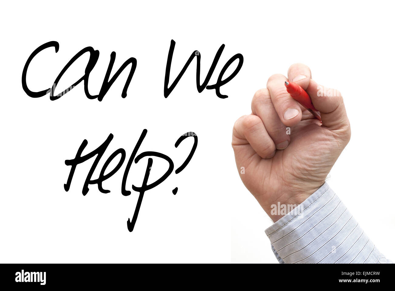 A Photo / Illustration of a Hand Writing 'Can We Help' Stock Photo - Alamy