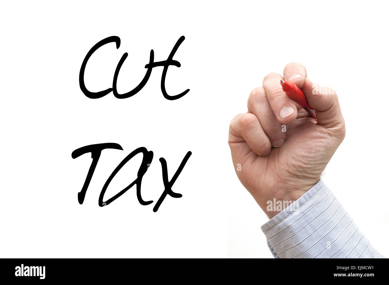 A Photo / Illustration of a Hand Writing 'Cut Tax' Stock Photo - Alamy