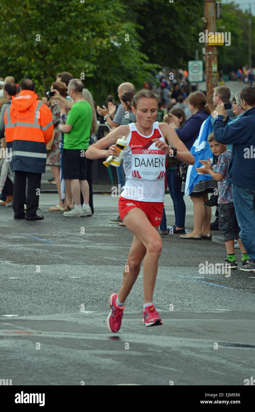 Louise Damen (England) running the women's marathon at the Glasgow ...