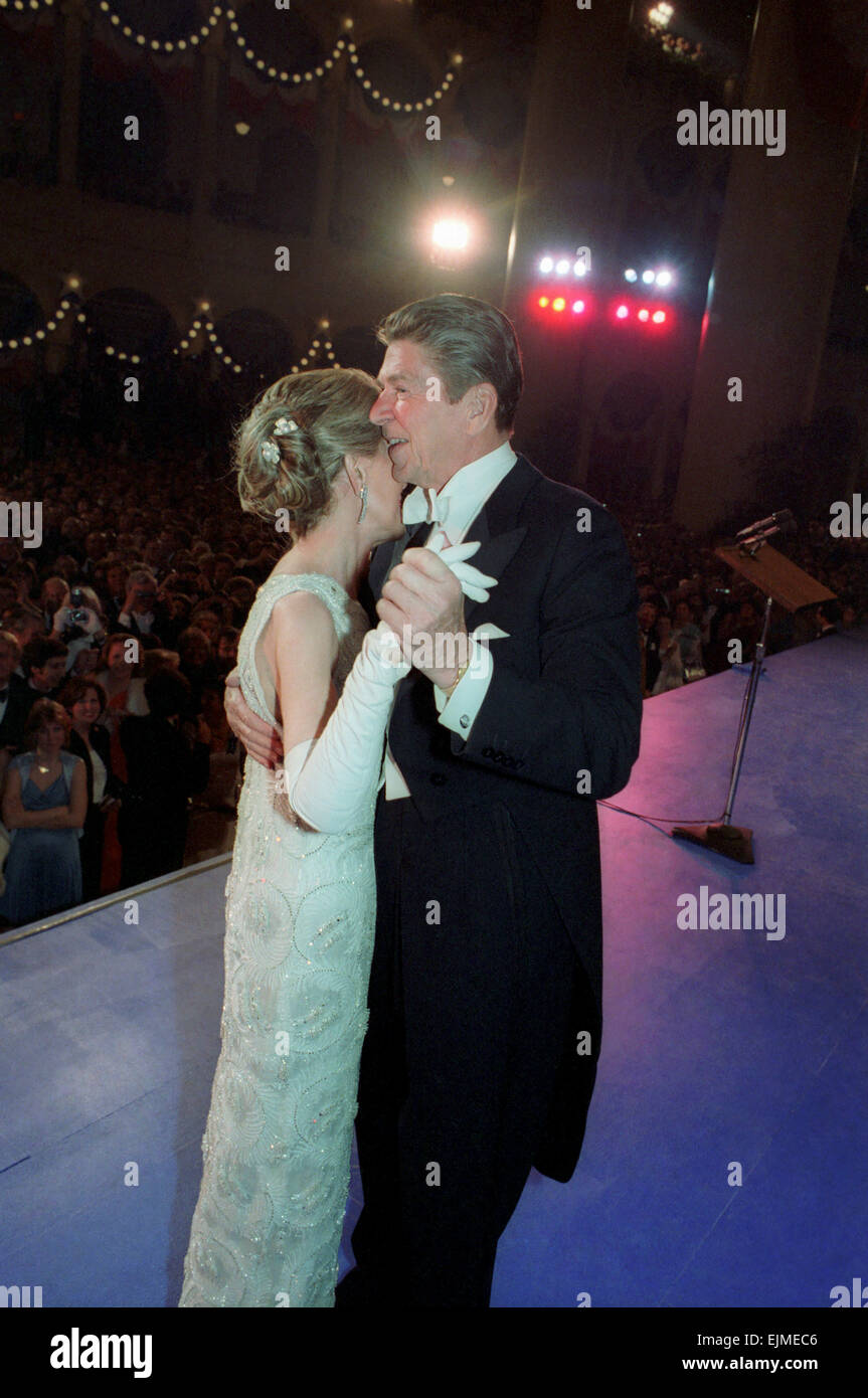 US President Ronald Reagan dances with First Lady Nancy Reagan during ...