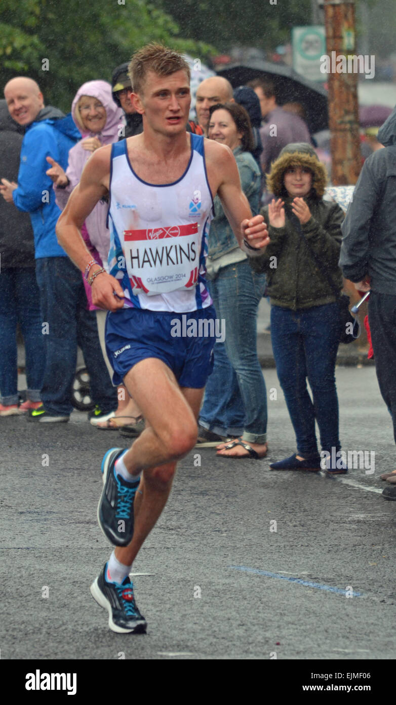 Derek Hawkins (Scotland) running the men's marathon at the Glasgow ...