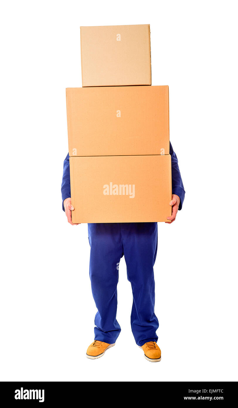 Man with stacked boxes Stock Photo - Alamy
