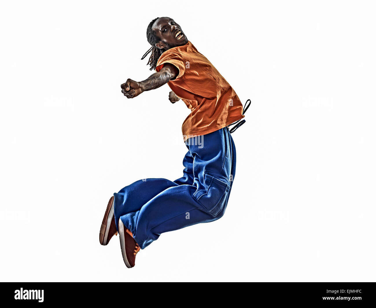 one hip hop acrobatic break dancer breakdancing young man jumping ...