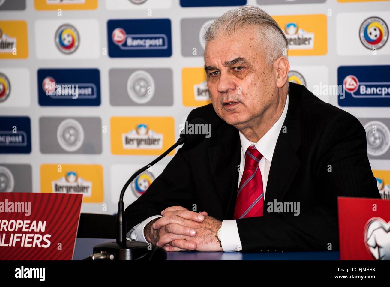 March 29, 2015: Anghel Iordanescu the coach of Romania National Team at ...